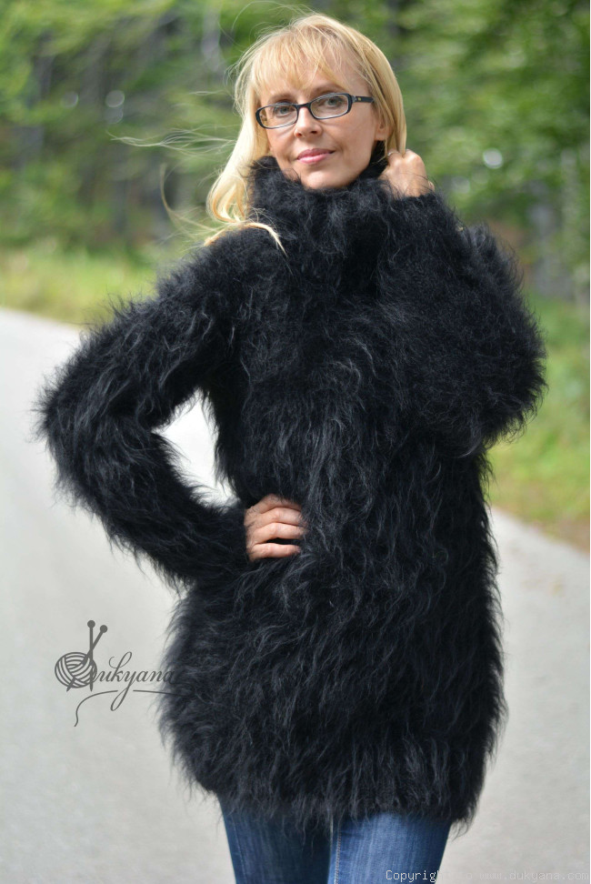 Knitted mohair sweater handmade fuzzy jumper/T32