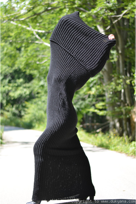 Black hand knitted wool huge tube scarf/SC18